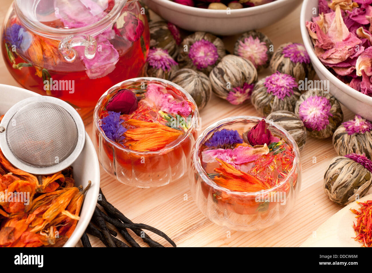 Herbal natural floral tea infusion with dry flowers Stock Photo - Alamy
