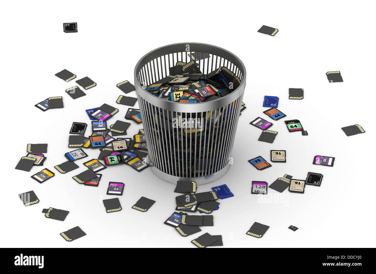 SD and microSD memory cards flow on trashcan Stock Photo - Alamy