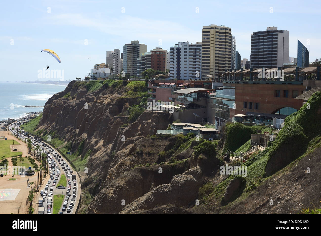 Larcomar Shopping Mall and the surrounding buildings along the Malecon ...
