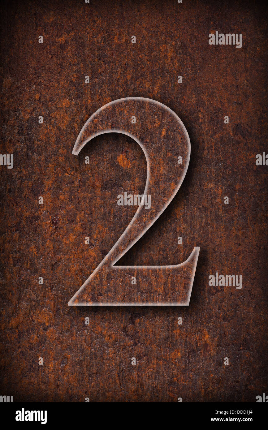 number two on rusty iron brown background Stock Photo - Alamy
