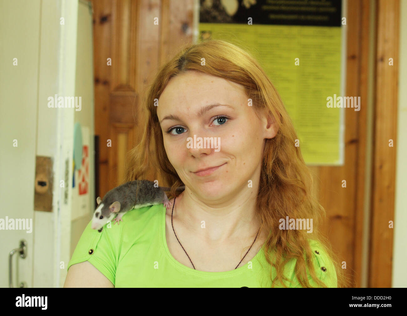 The girl with a rat on a shoulder Stock Photo - Alamy