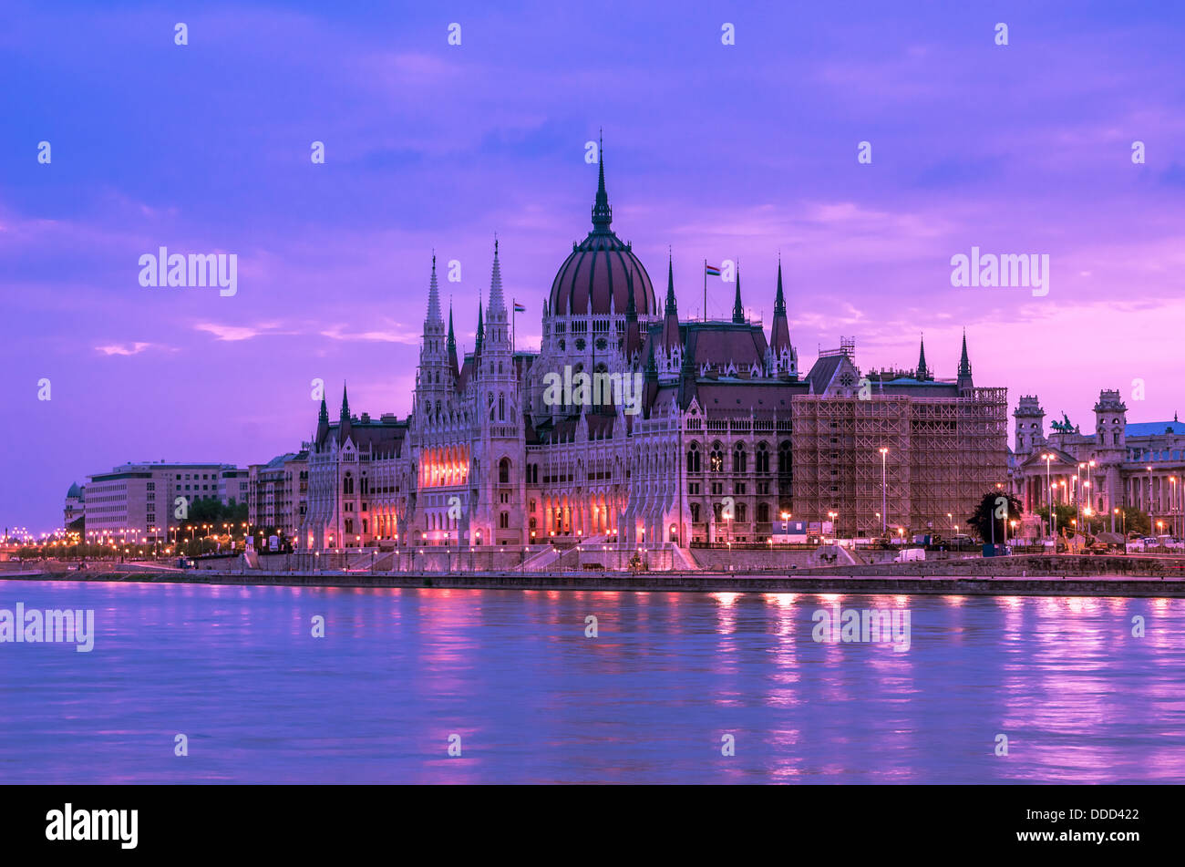Side view of the beautiful historic Hungarian parliament building at ...