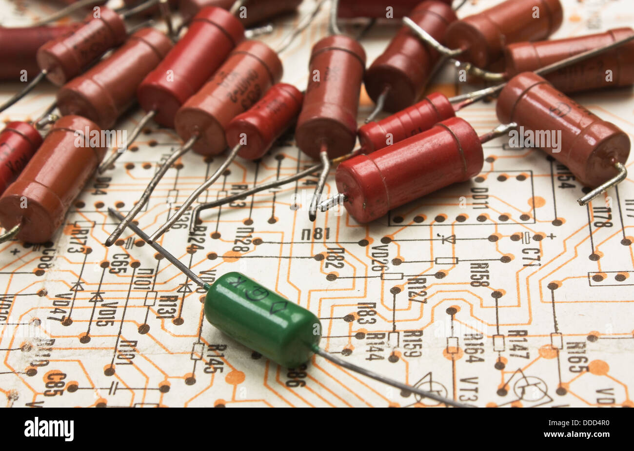 Old electronic components lie on the wiring diagram Stock Photo - Alamy