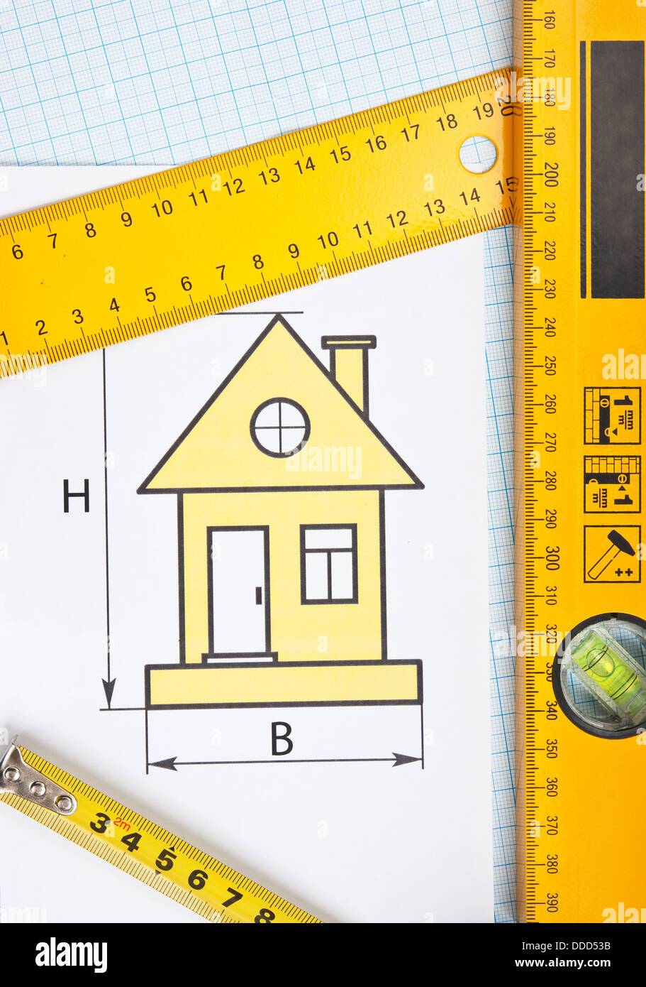 development drawings and tools on graph paper Stock Photo - Alamy
