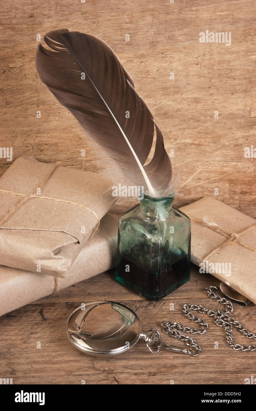 letter and a quill in the inkwell Stock Photo - Alamy