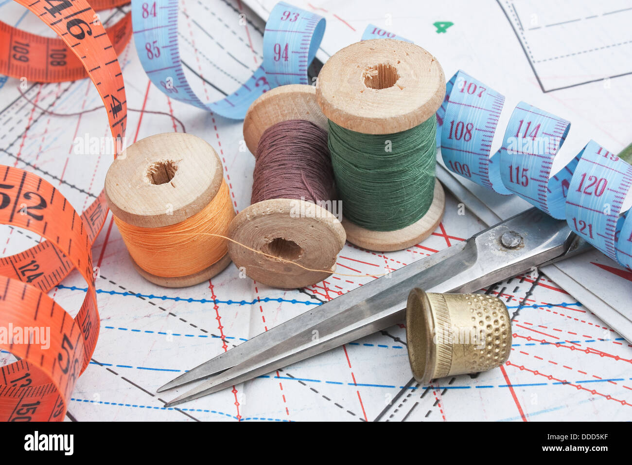 still life various sewing accessories in the scheme Stock Photo - Alamy