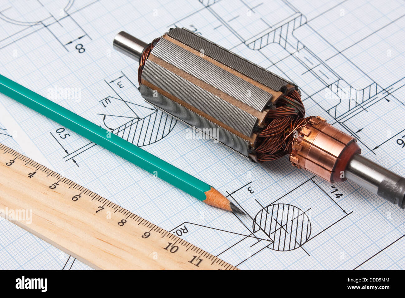 rotor electromotor and technical drawing Stock Photo - Alamy