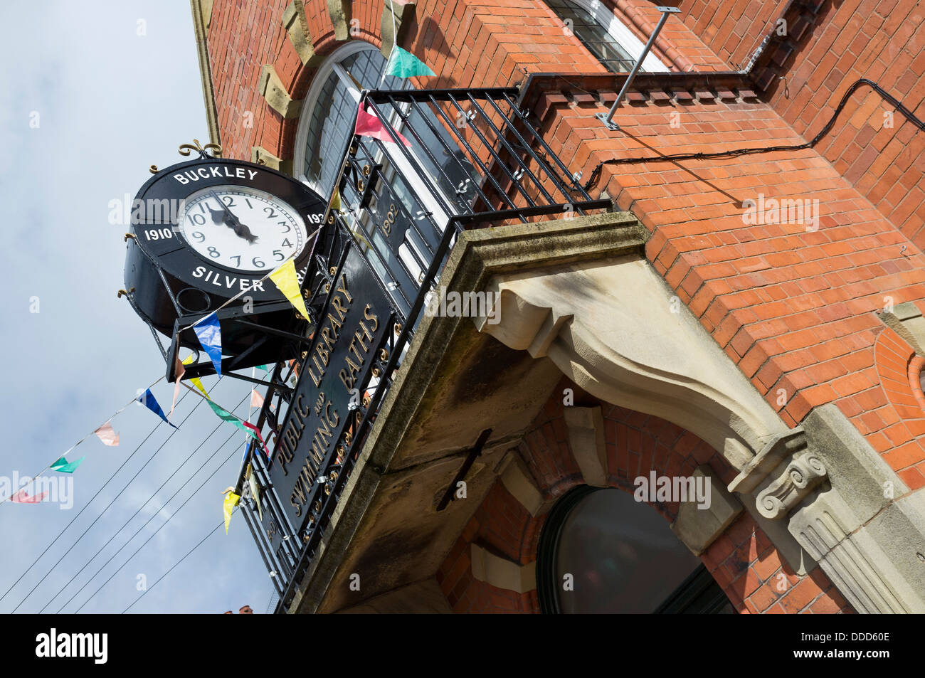 Buckley library and swimming baths with clock, flintshire, north wales ...