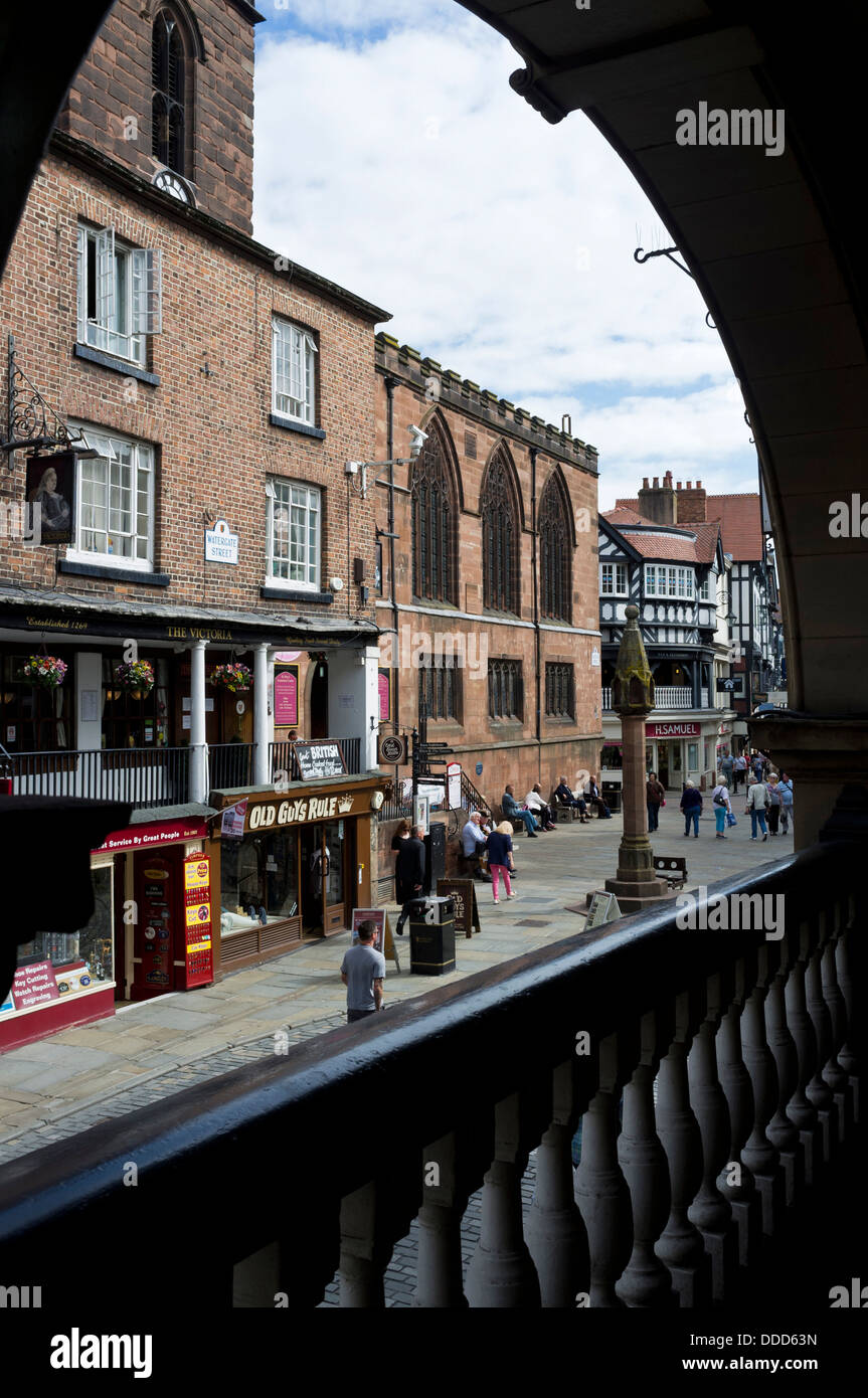 Watergate street seen from the Rows, Chester, Cheshire, England, UK ...