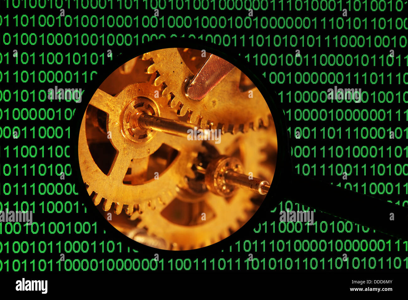 Magnifying optical glass with Gears Stock Photo - Alamy