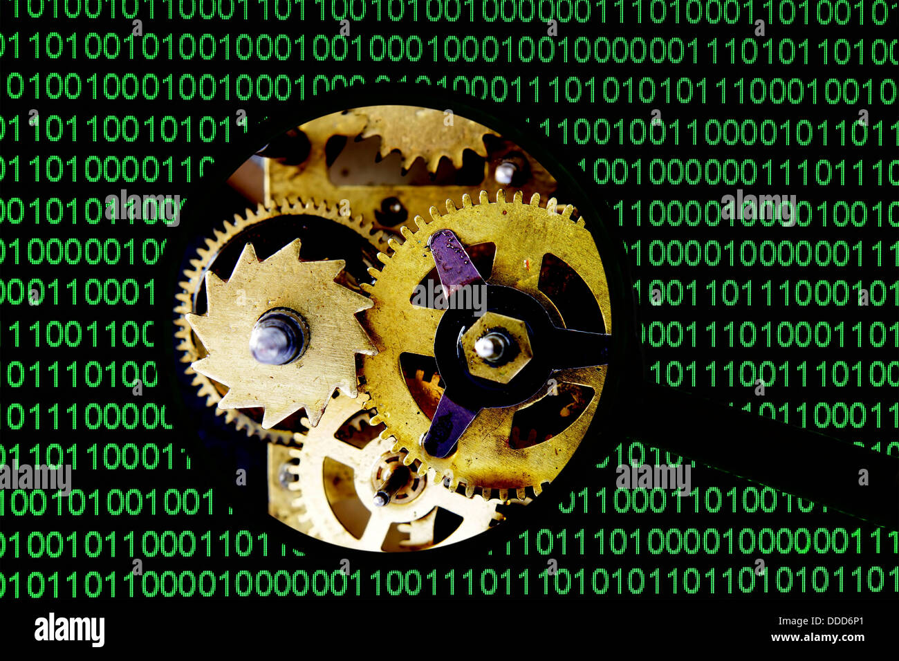 Magnifying optical glass with Gears Stock Photo - Alamy