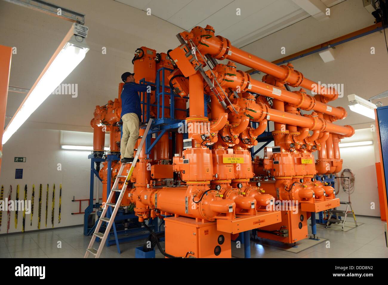 A Vattenfall worker checks the power switching station in the ...