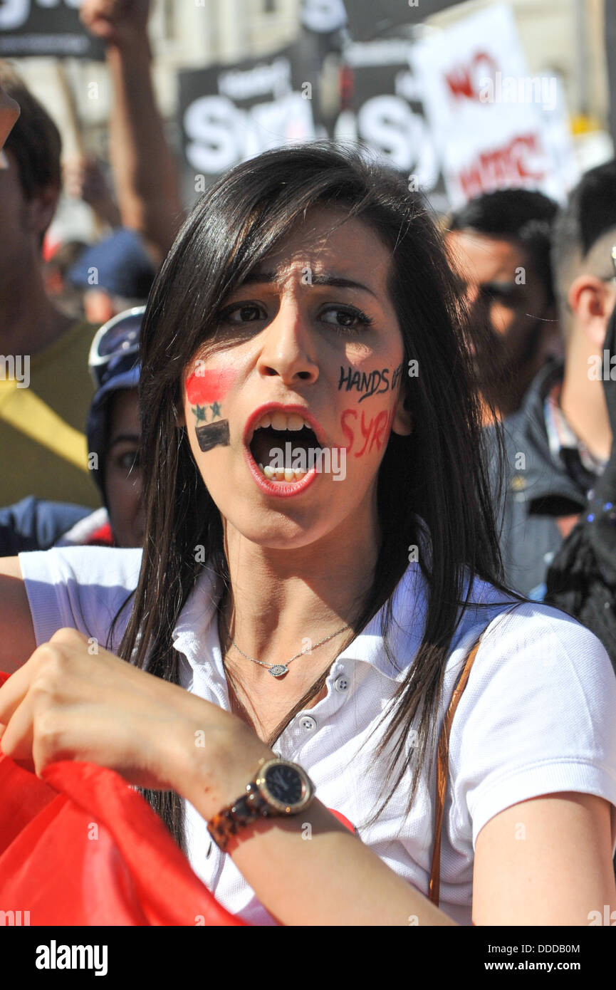 Trafalgar Square, London, UK. 31st August 2013. A young Syrian woman ...