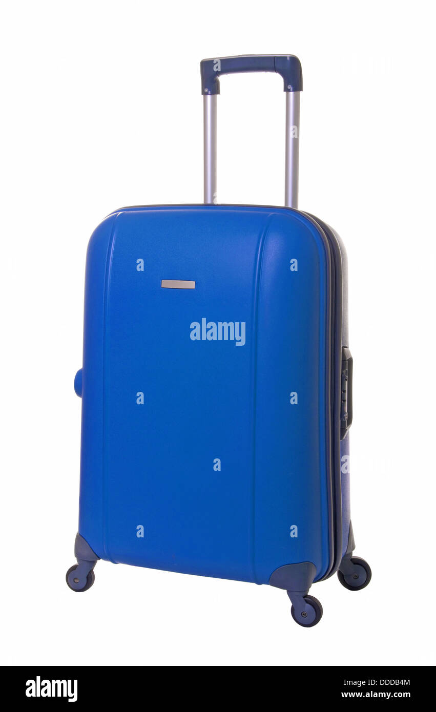 blue travel suitcase isolated on white background Stock Photo - Alamy