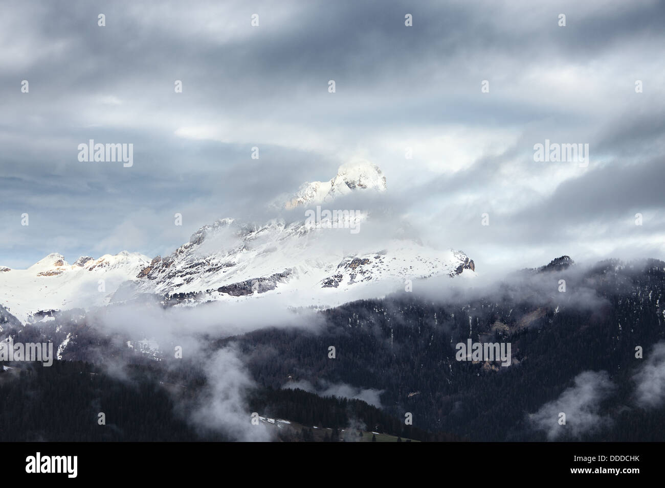 Cloudy sunrise over Dolomites mountains. Italian Dolomites Stock Photo ...