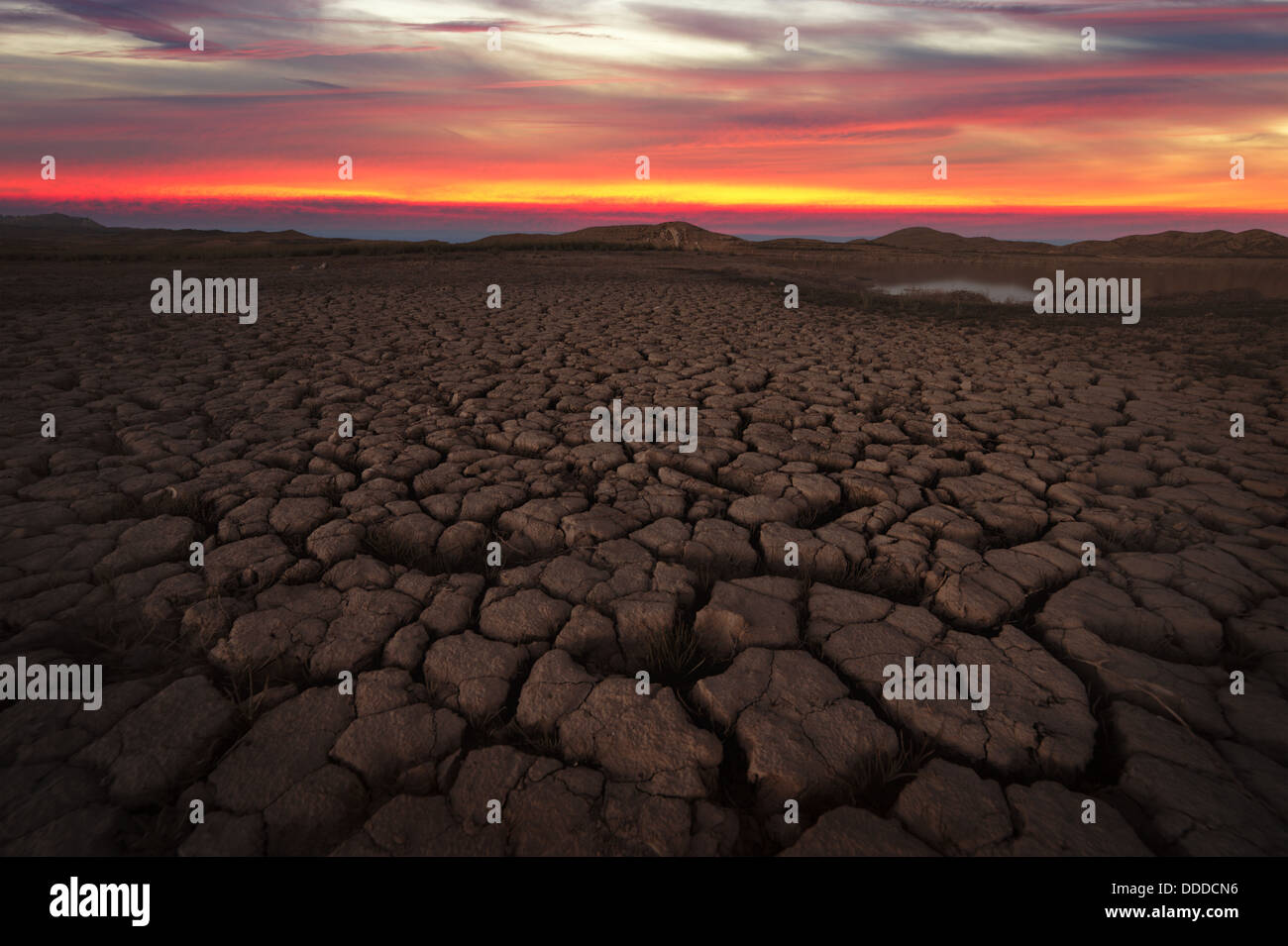 Cracked soil landscape after sunset Stock Photo - Alamy