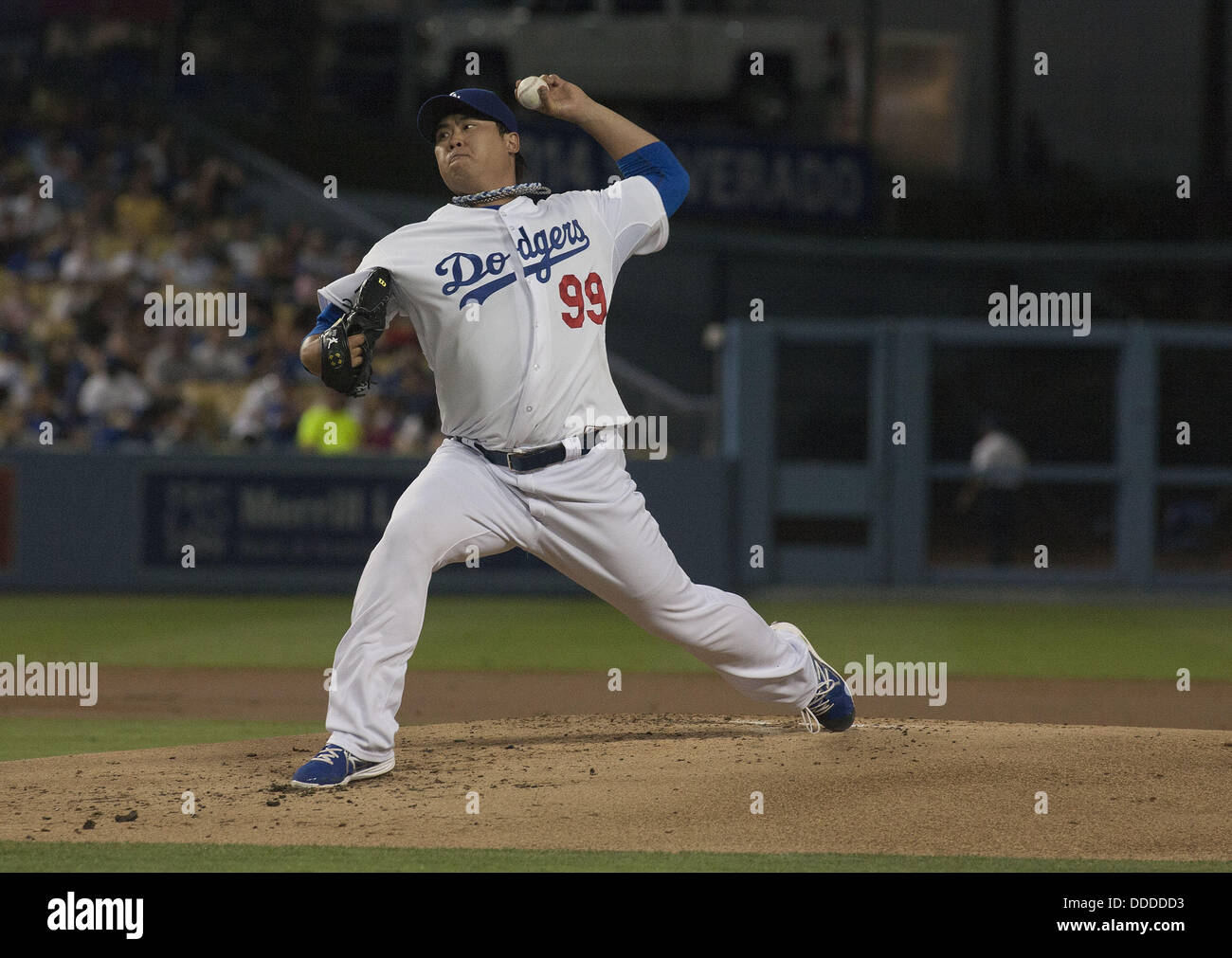 Los Angeles, CA, USA. 30th Aug, 2013. Hyun-Jin Ryu #99 of the Los ...