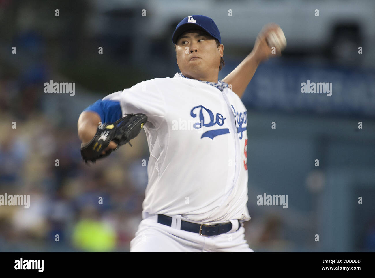 Los Angeles, CA, USA. 30th Aug, 2013. Hyun-Jin Ryu #99 of the Los ...