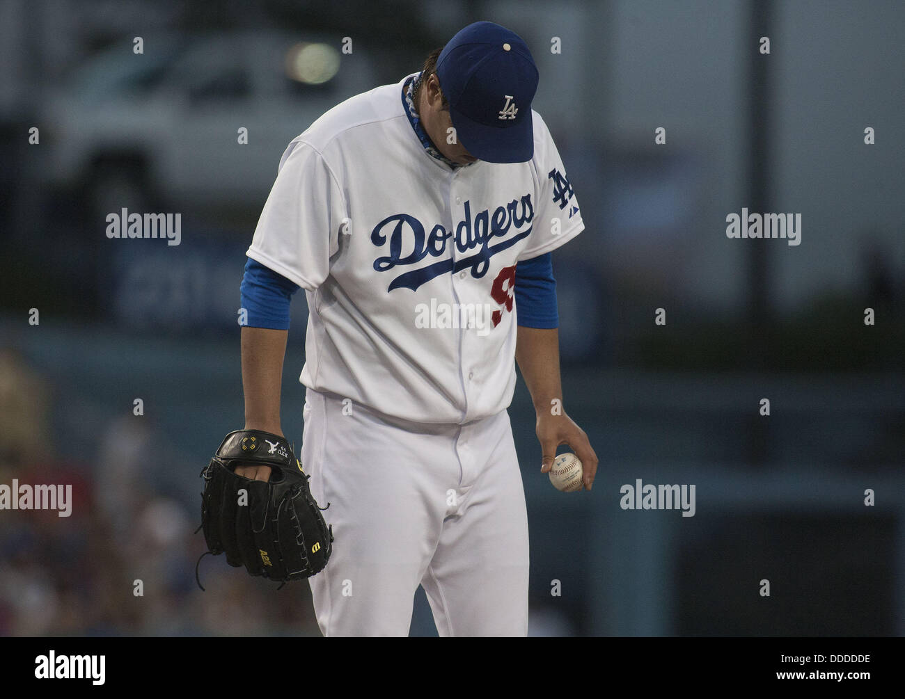 Los Angeles, CA, USA. 30th Aug, 2013. Hyun-Jin Ryu #99 of the Los ...