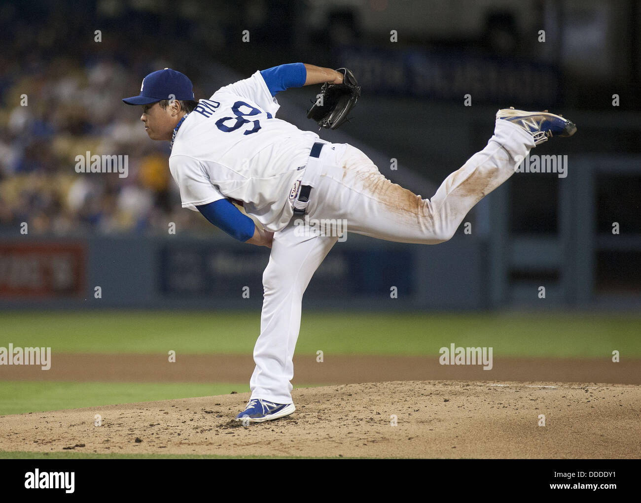 Los Angeles, CA, USA. 30th Aug, 2013. Hyun-Jin Ryu #99 of the Los ...