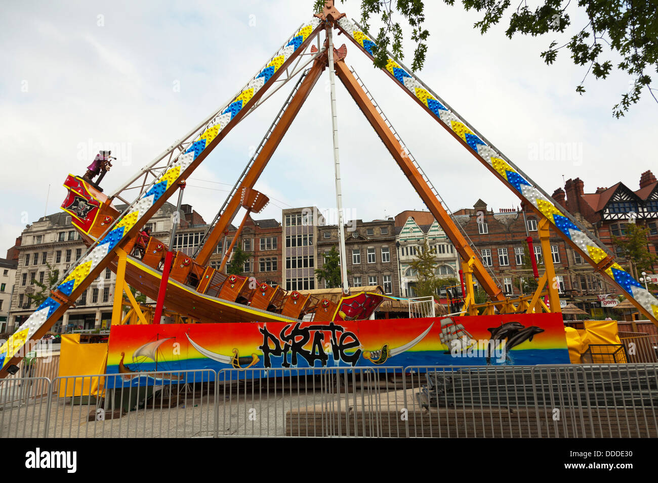 Kids on Pirate ship fairground ride in Nottingham City Centre ...