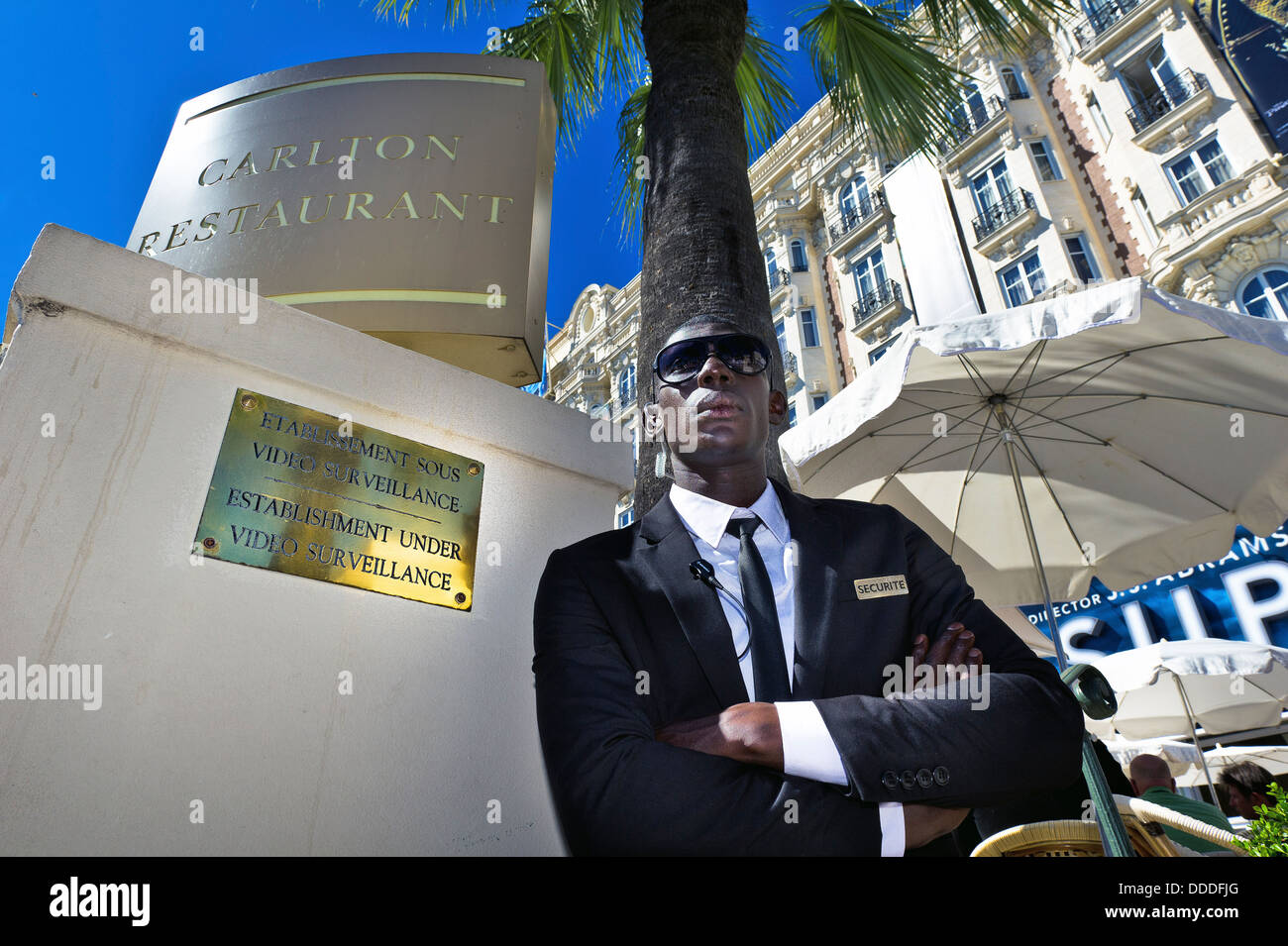 Europe, France, Alpes-Maritimes, Cannes Film Festival, a security guard ...