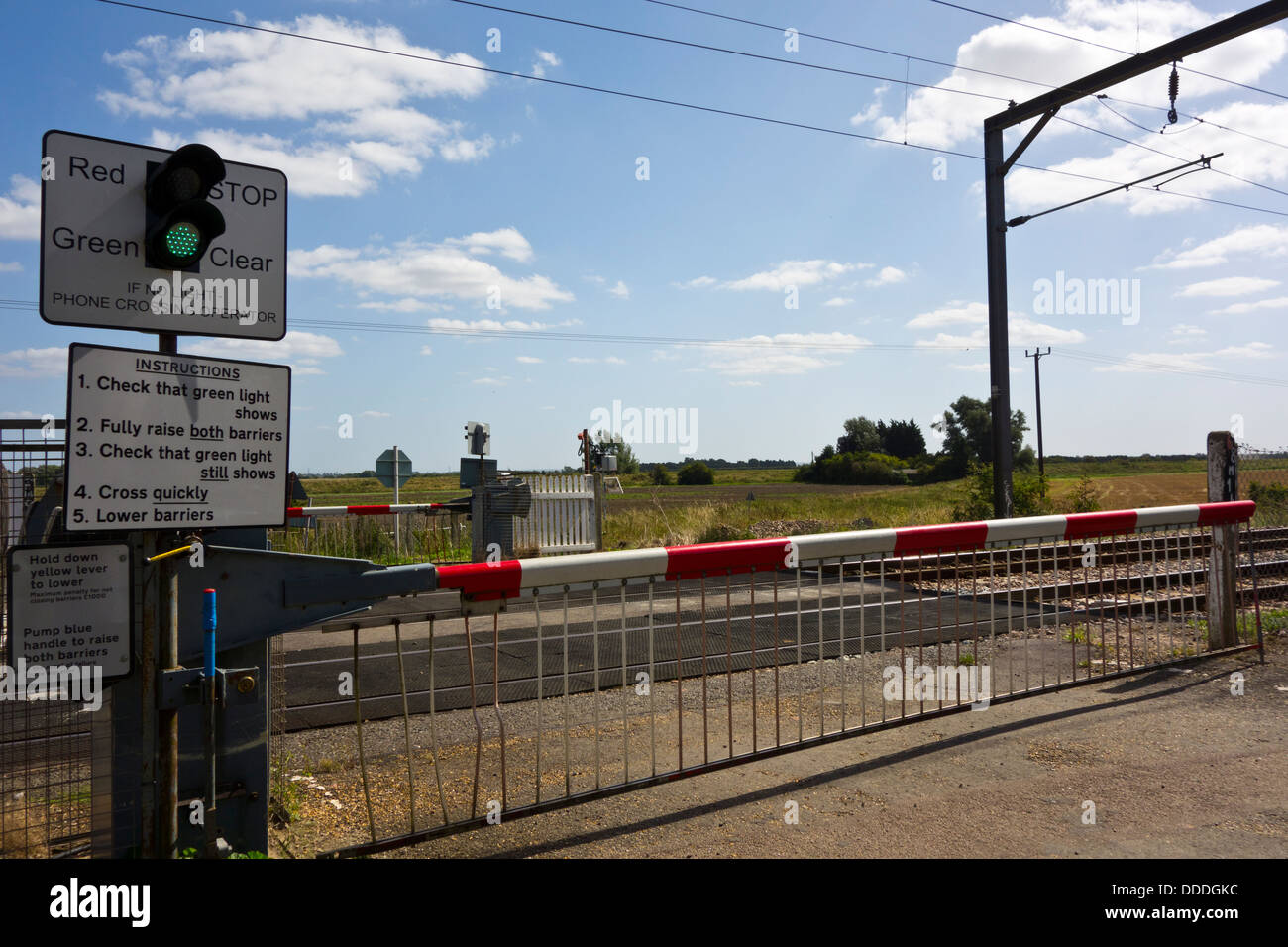 level crossing sign railway Unmanned with train Stock Photo - Alamy