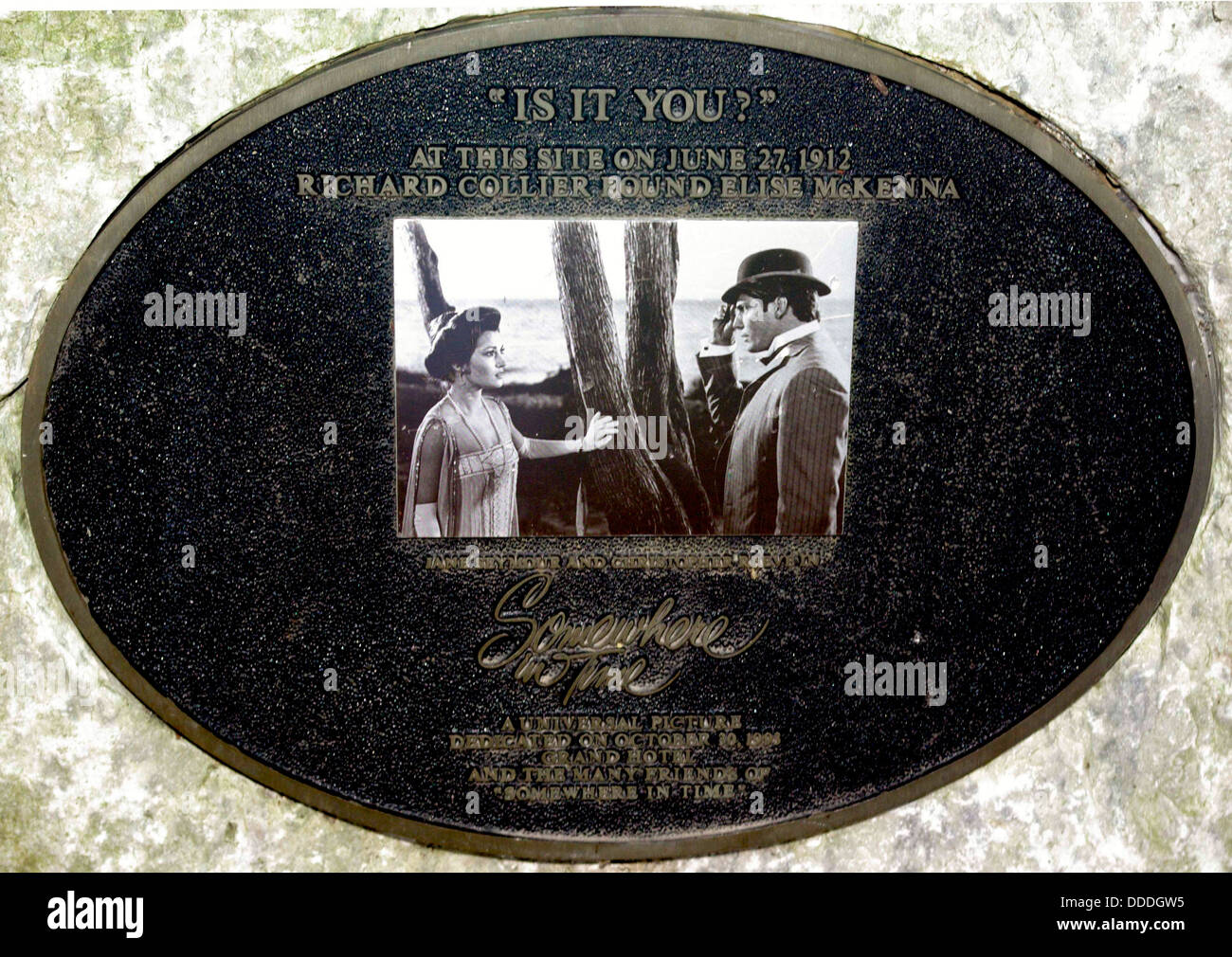 Plaque showing where Elise McKenna Jane Seymour met Richard Collier ...