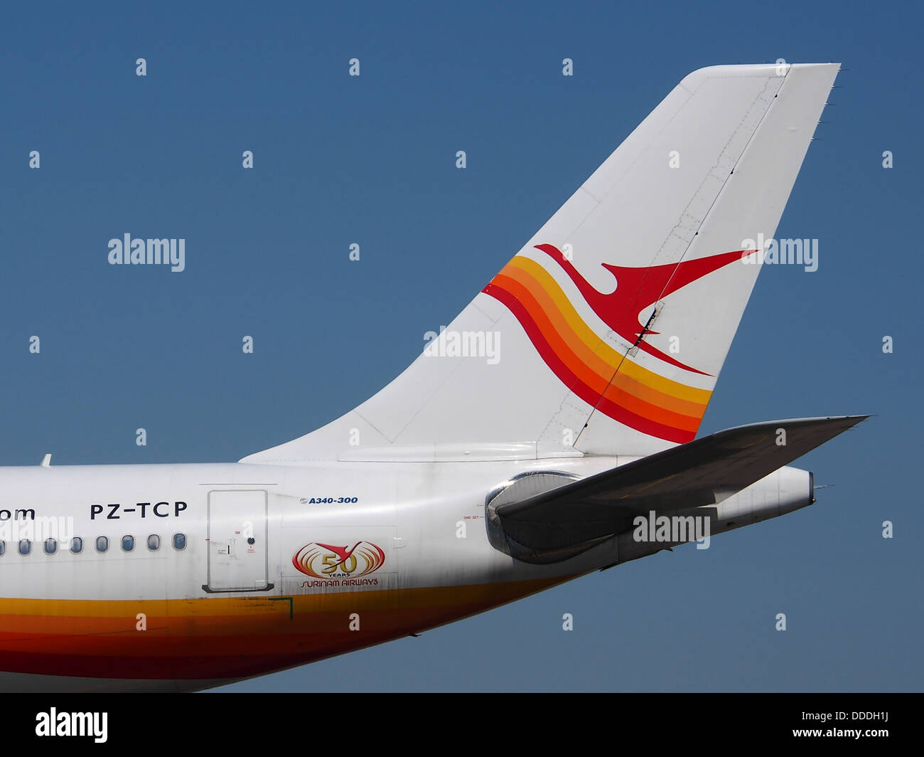 The Airbus A340-311, tail number PZ-TCP, taxiing at an airport in July ...