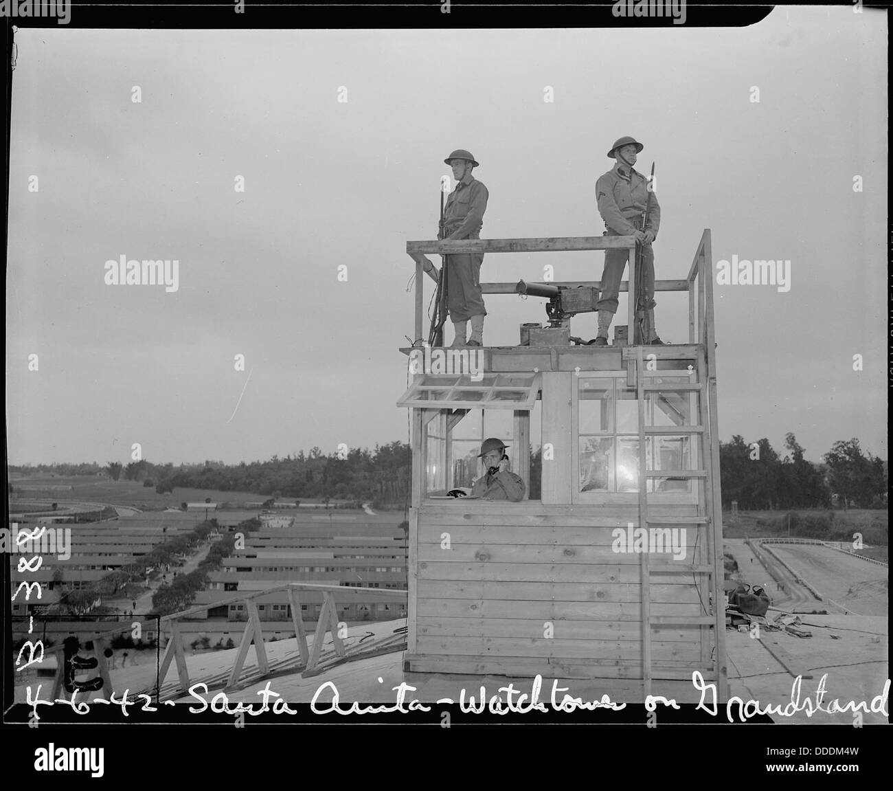This image shows military police stationed in a watchtower at the Santa ...