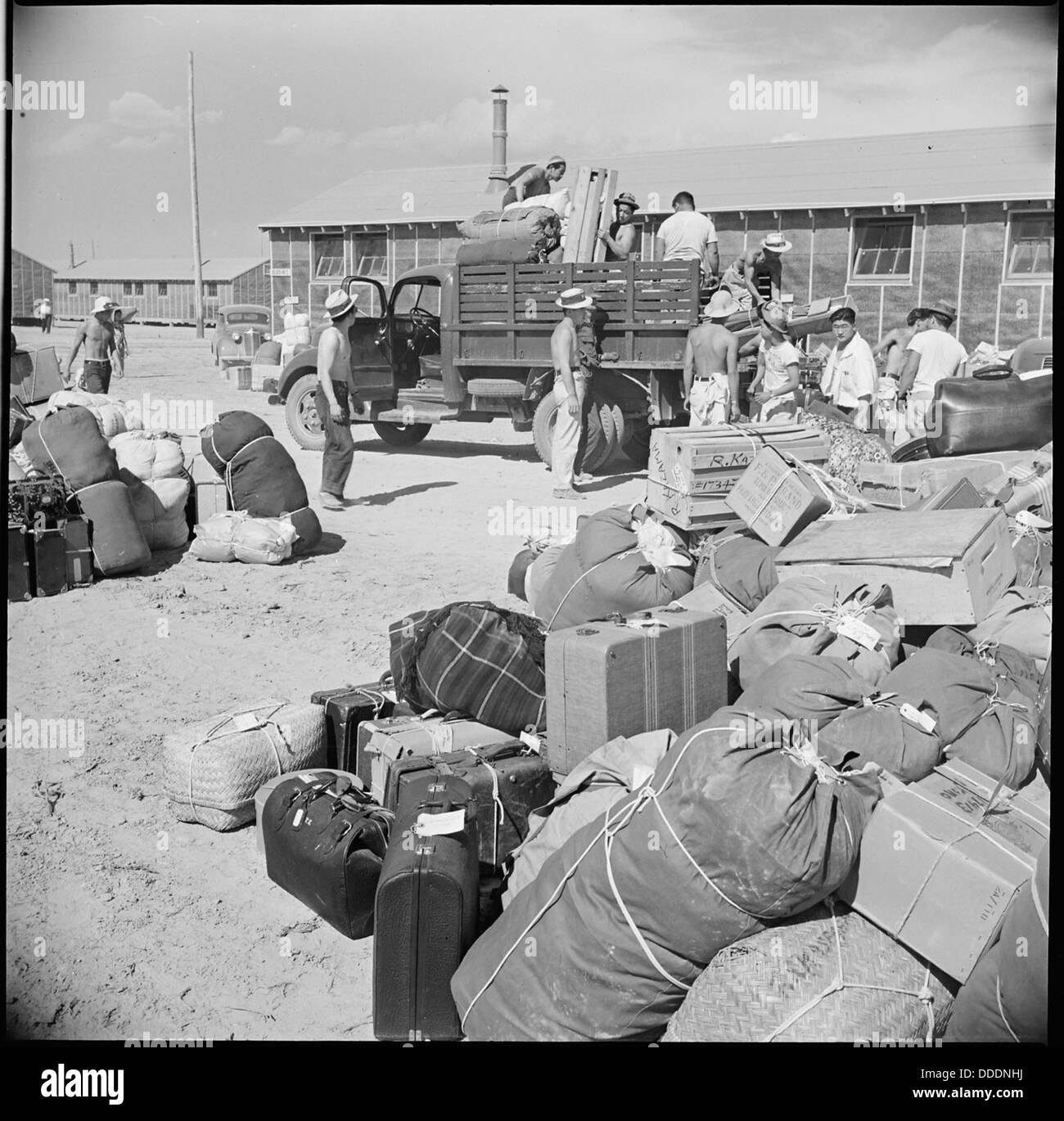 Baggage left by evacuees from the assembly center at Puyallup ...