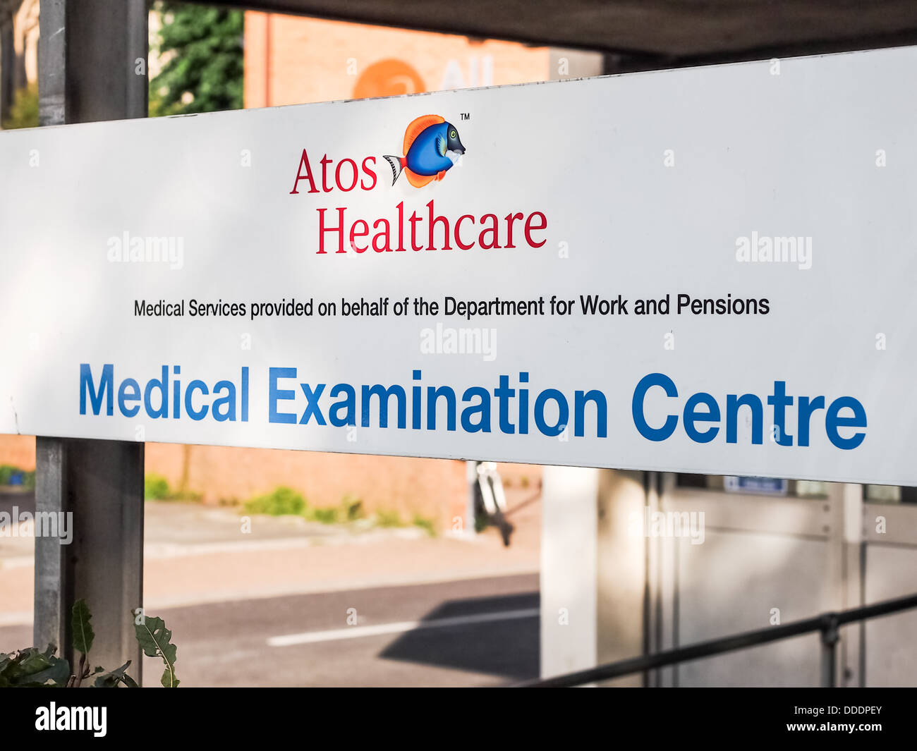The sign outside an Atos Healthcare Medical Examination Centre Stock ...