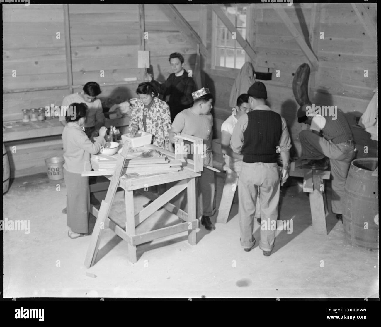 This photograph shows the Heart Mountain Relocation Center in Wyoming ...