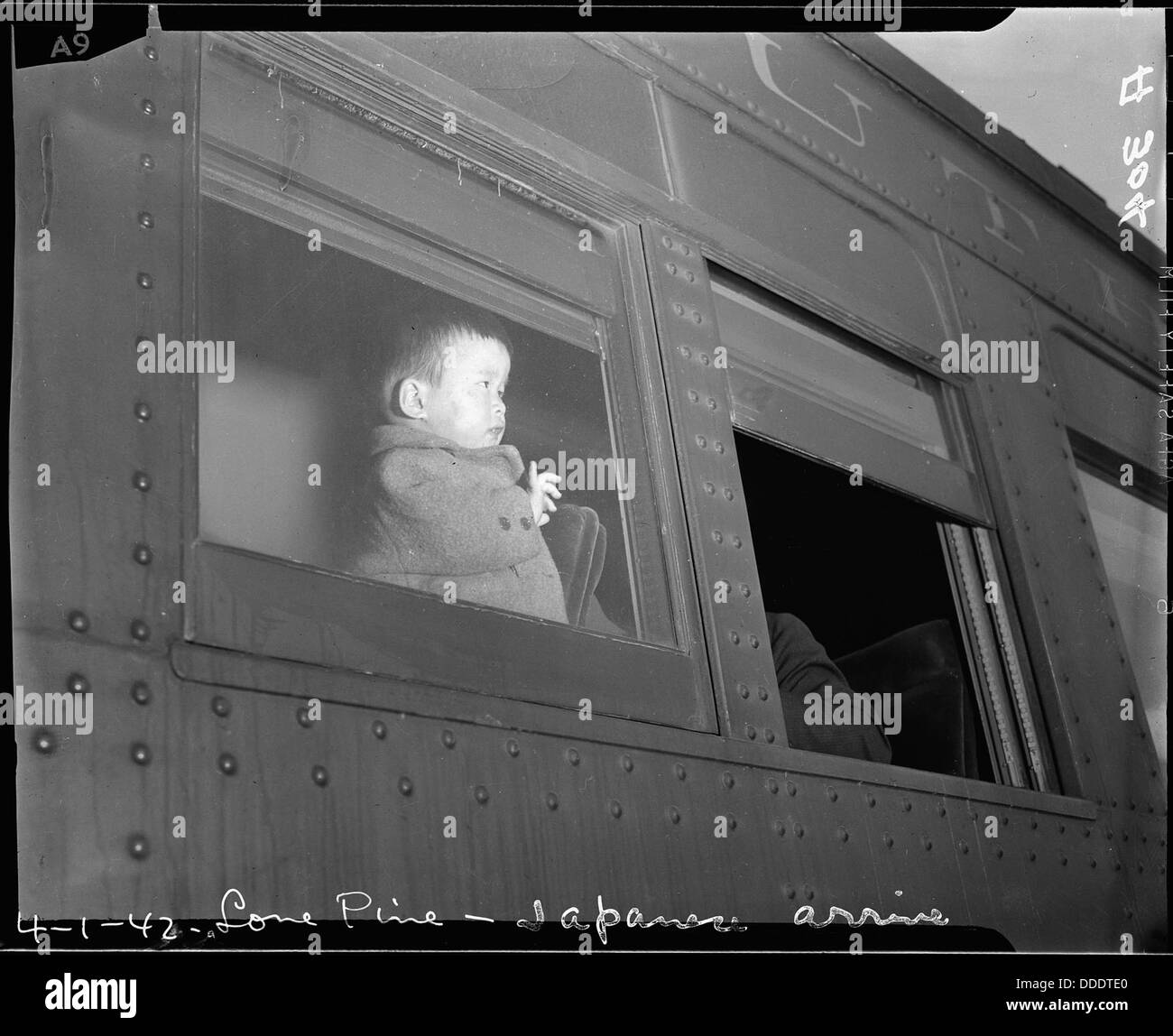 A young evacuee of Japanese ancestry arrives at Lone Pine, California ...