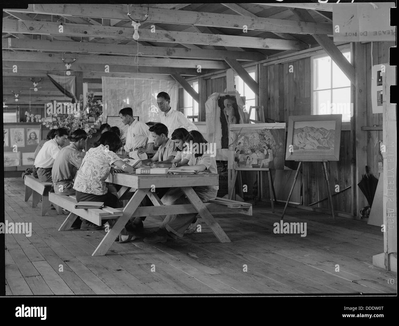 At the Manzanar Relocation Center in California, a class is held in the ...