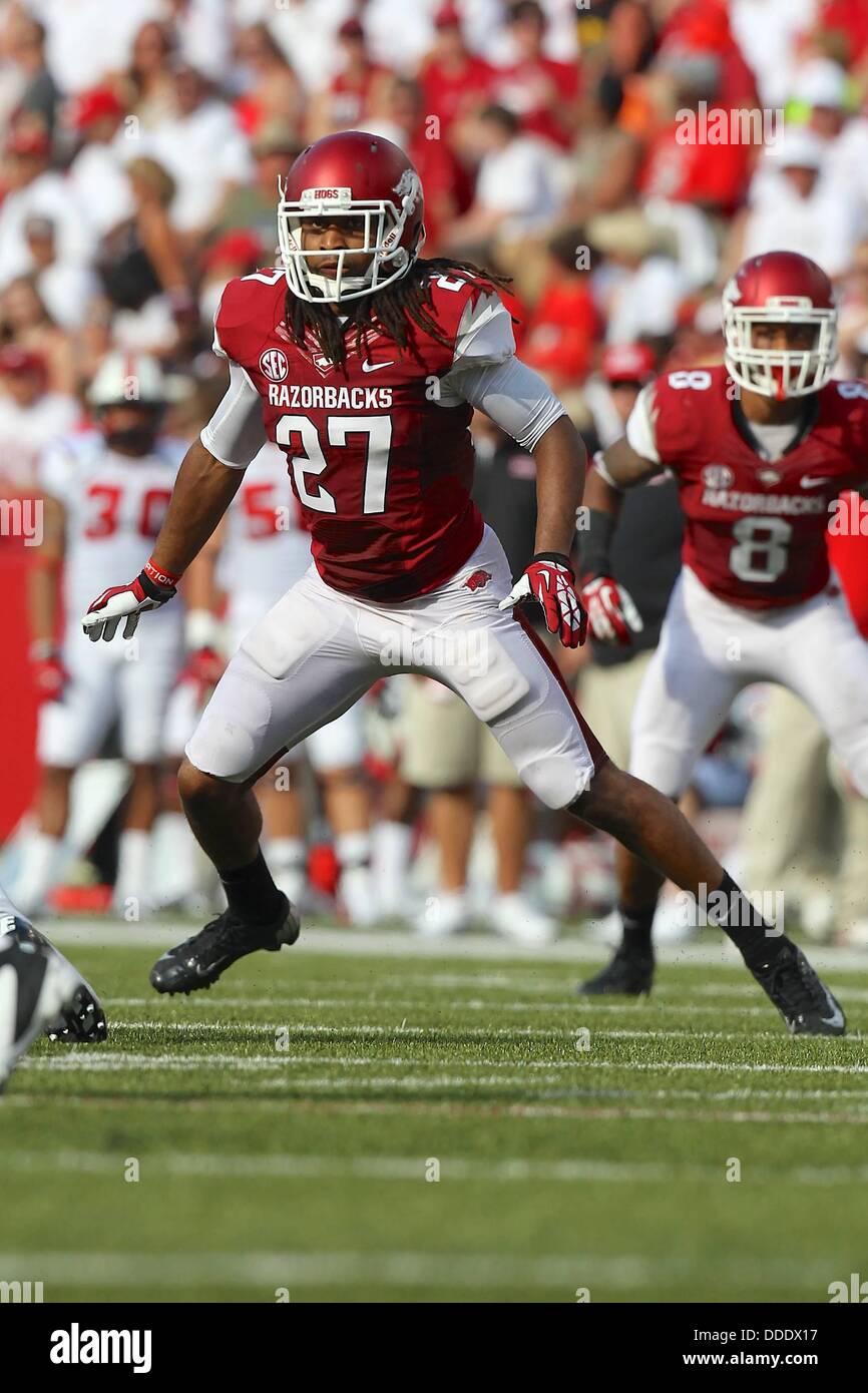 Aug 31, 2013: Arkansas free safety Alan Turner #27 moves across the ...
