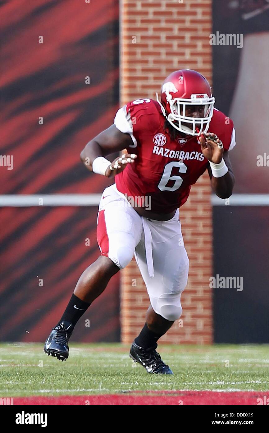 Aug 31, 2013: Razorback defensive end JaMichael Winston #6 comes off ...