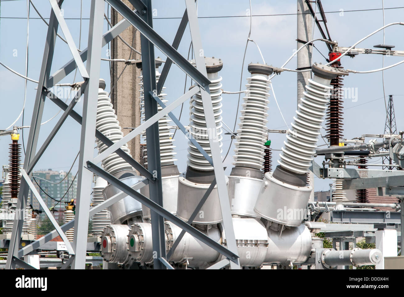 High voltage electric power substation in summer day Stock Photo - Alamy