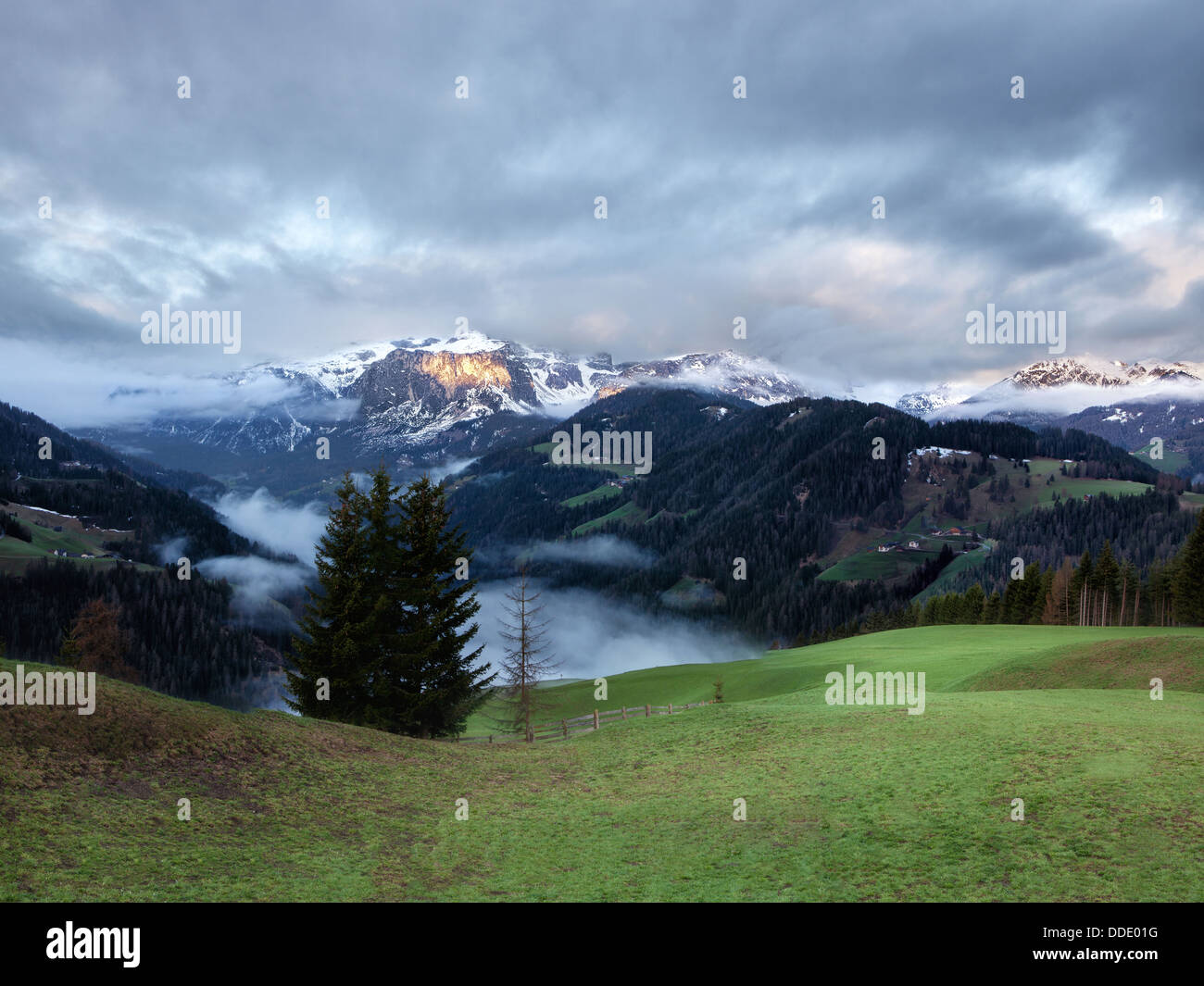 Cloudy sunrise over Dolomites mountains. Italian Dolomites Stock Photo ...