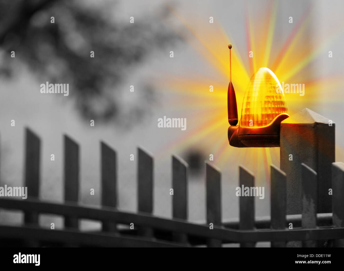 Close up of white security sign Stock Photo - Alamy