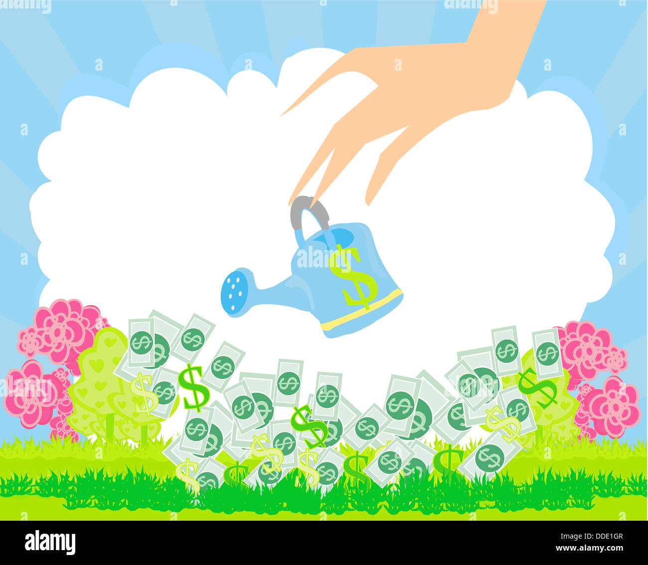 Human hand with a pot watering growing money Stock Photo - Alamy