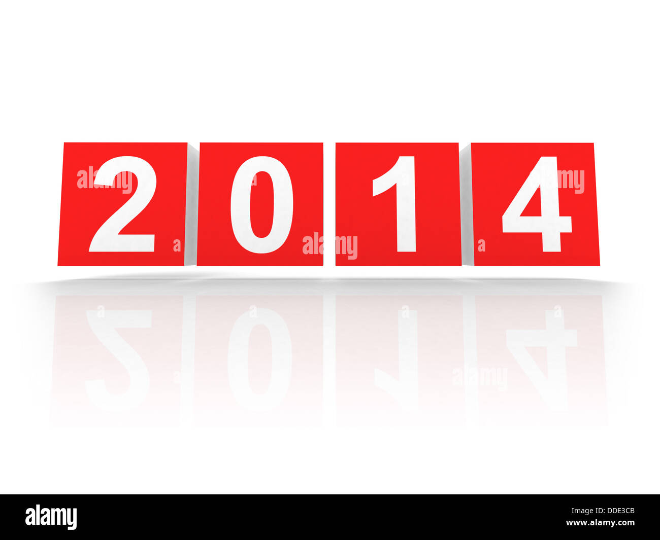 Red boxes with new 2014 year number on white with soft shadows. 3d ...