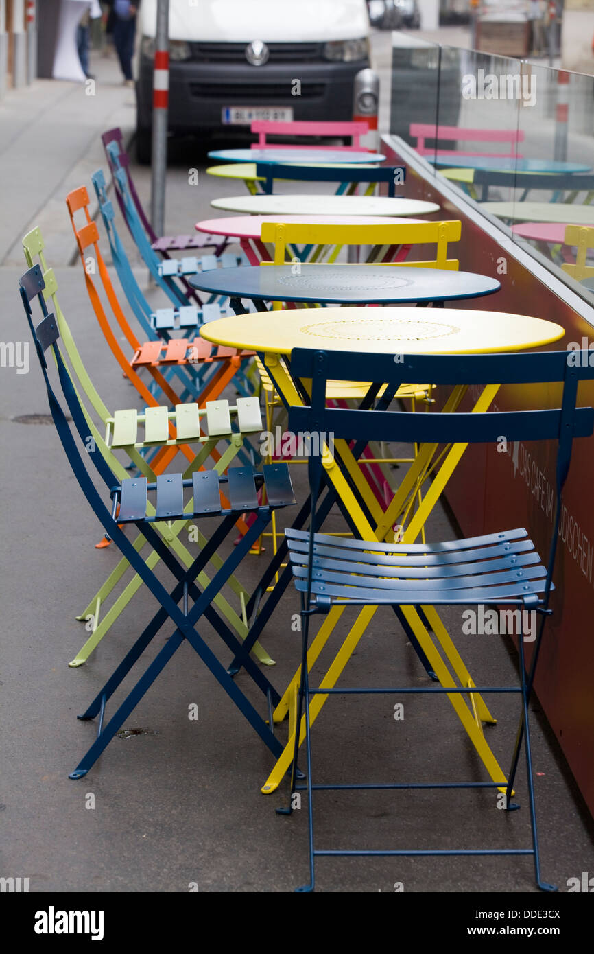 Colorful Tables and Chairs in an Outside Café Vienna Austria Stock ...
