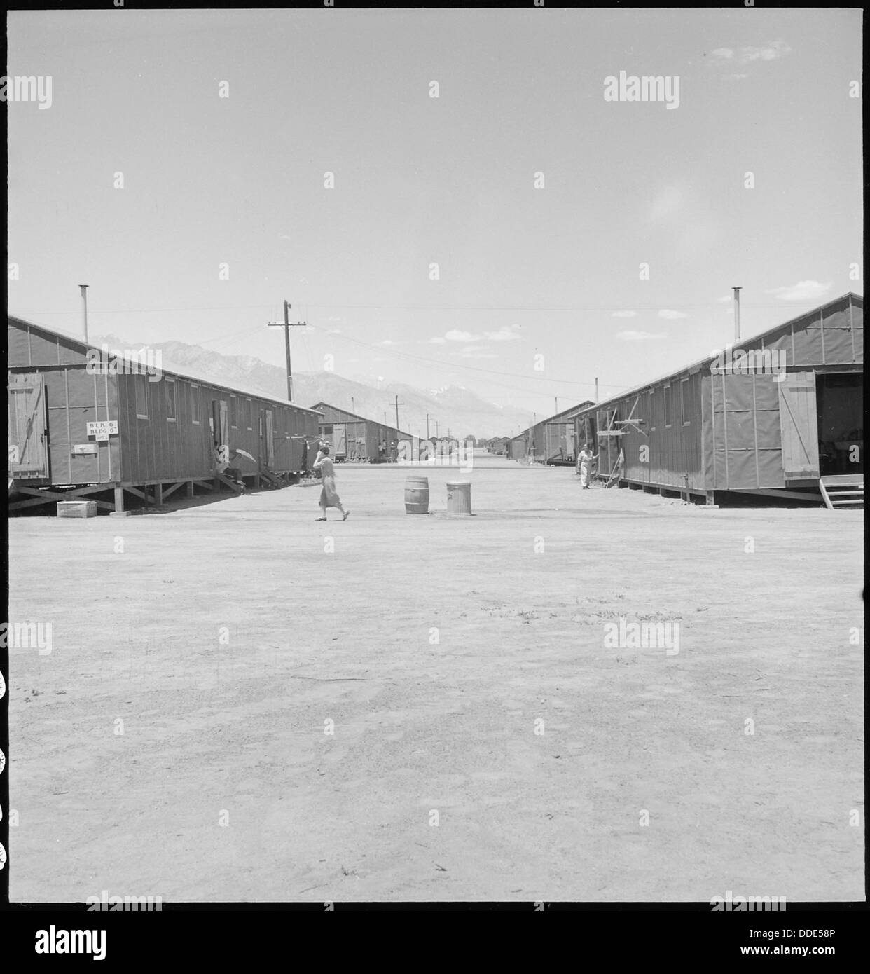 A view looking north at the Manzanar Relocation Center in California ...
