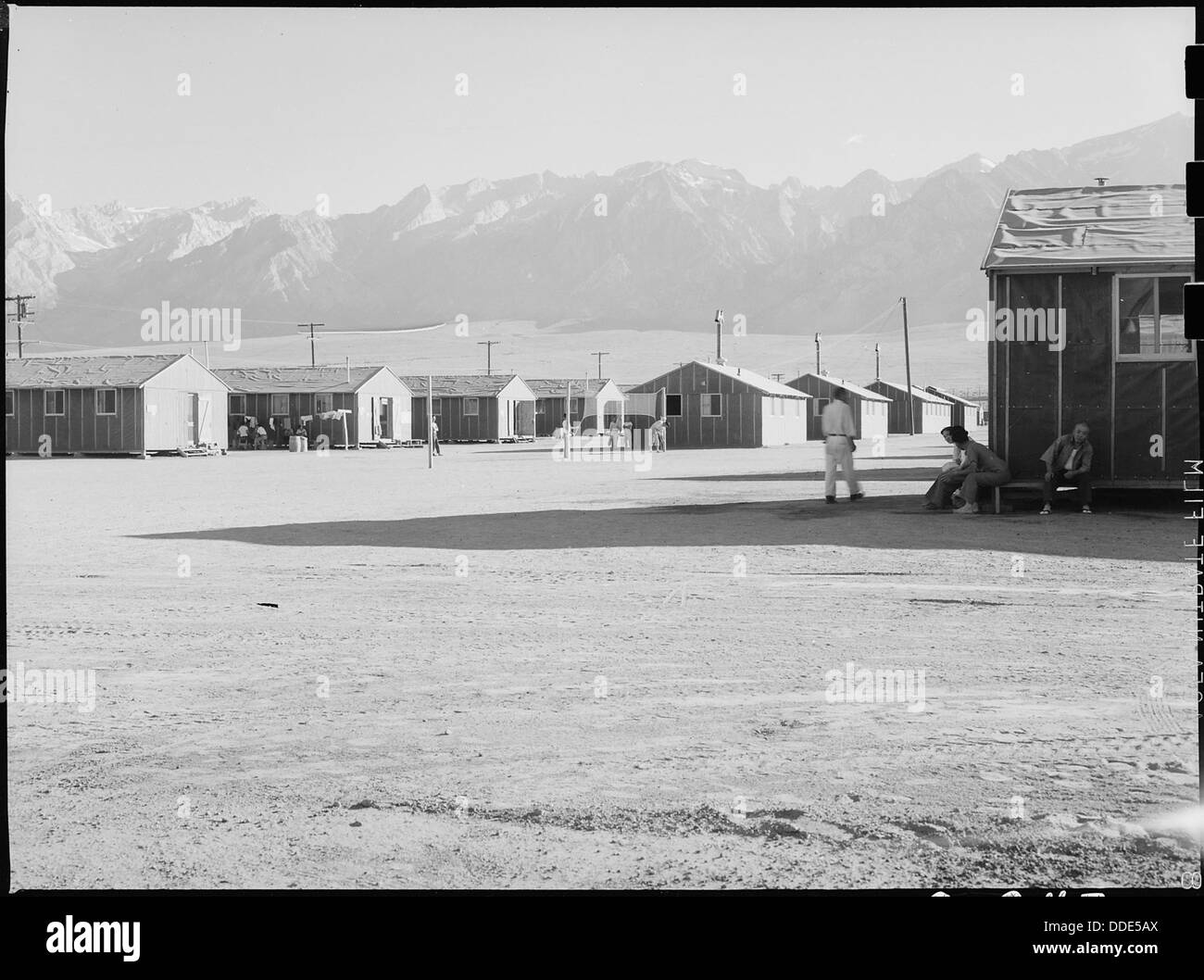 This photograph captures a view from Hall Number 1 at the Manzanar ...