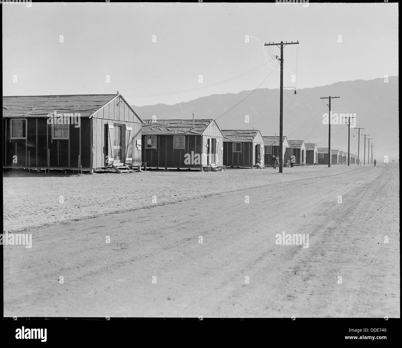 A street scene at the Manzanar Relocation Center in California shows ...