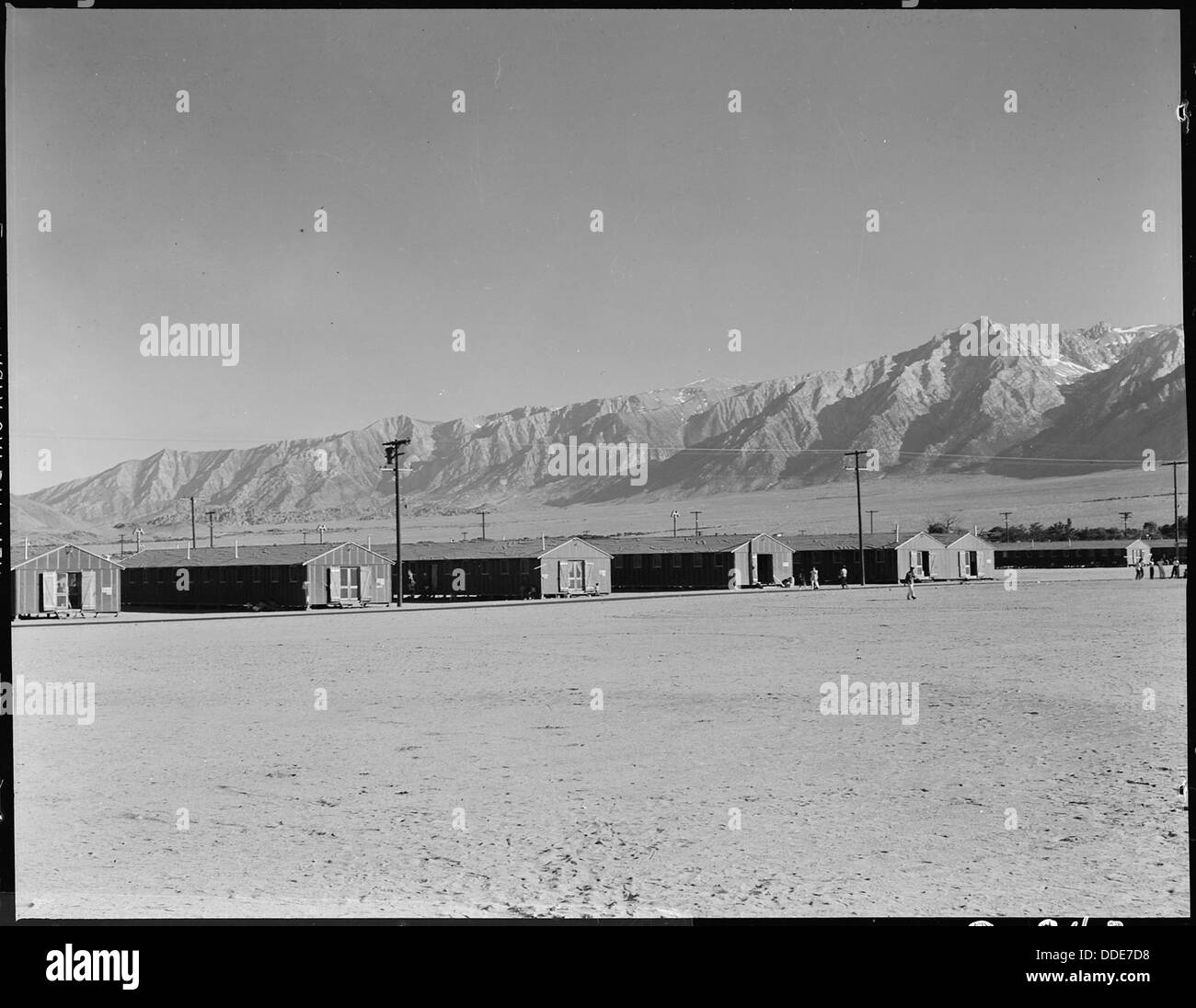 A view of the barracks at the Manzanar Relocation Center in California ...