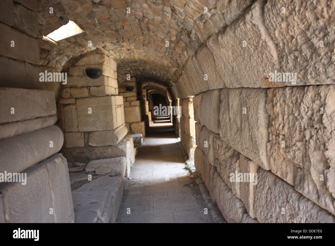 Backstage tunnels behind the stage of the amphitheater at Ephesus in ...