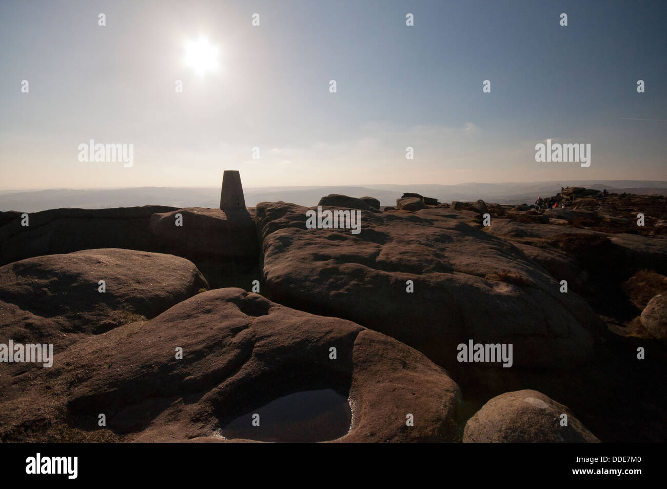 Trig point at the Southern end of Stanage Edge in the Peak District ...