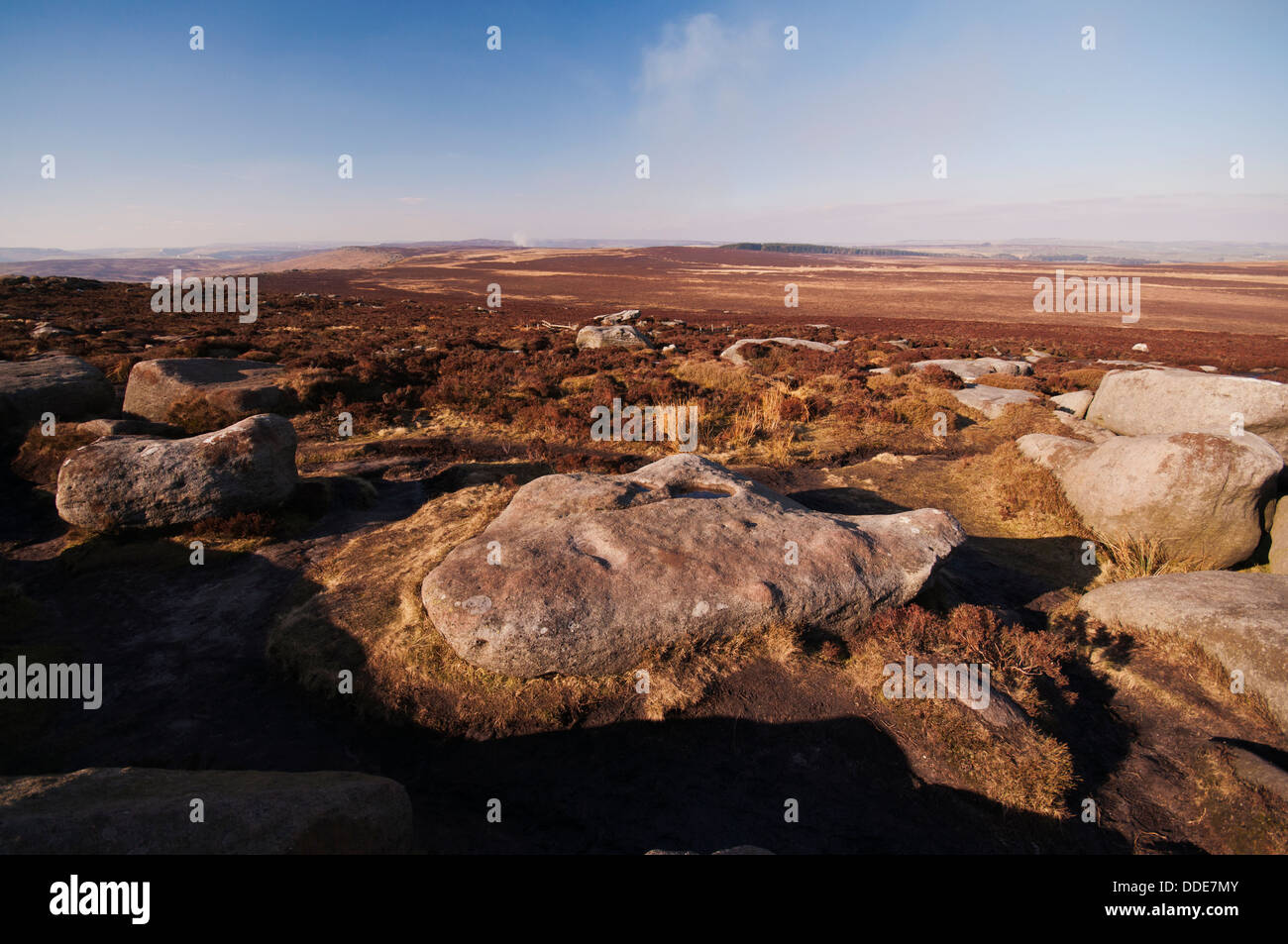 The moorland of White Path Moss, lining the eastern side of Stanage ...
